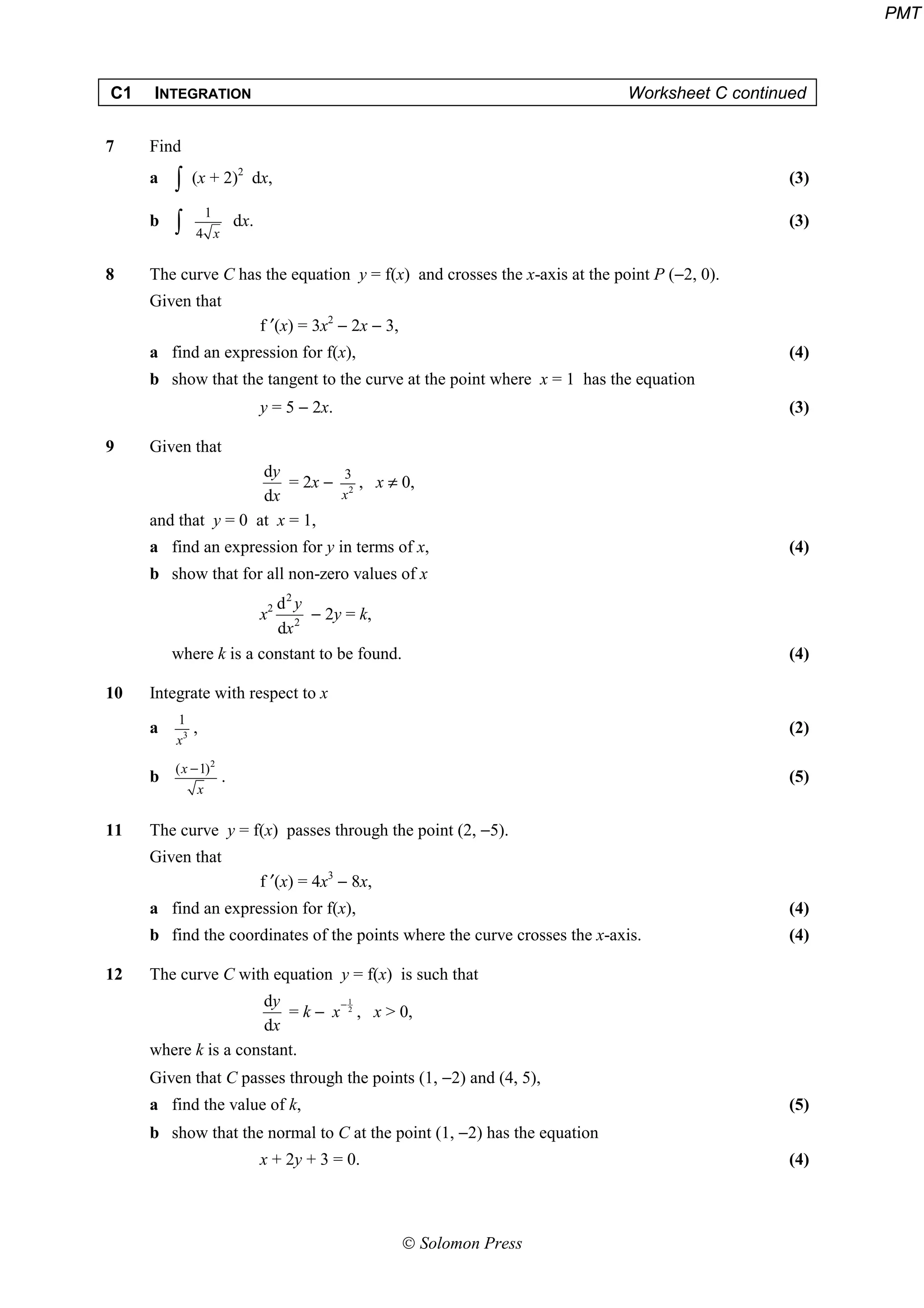 C1 Integration - Questions.pdf for engineering students | PDF