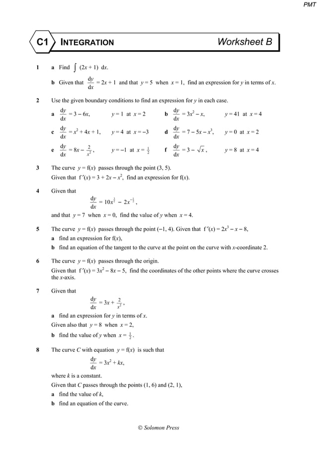 C1 Integration - Questions.pdf for engineering students | PDF