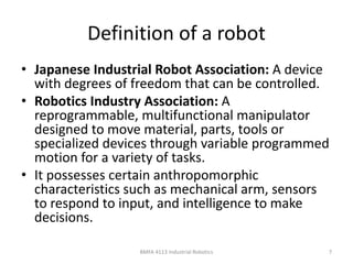 Introduction to Robotics Fundamental Components | PDF