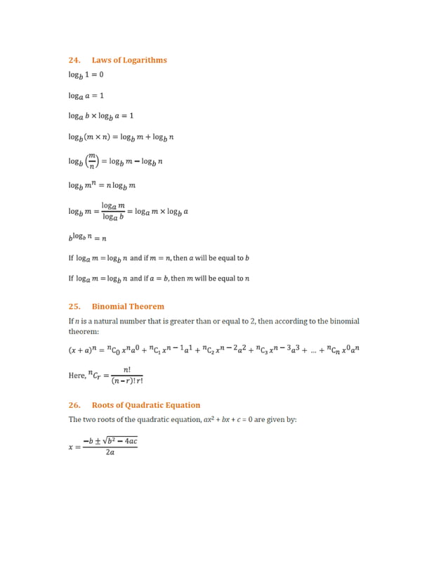 Maths Top 50 Formulas | PDF