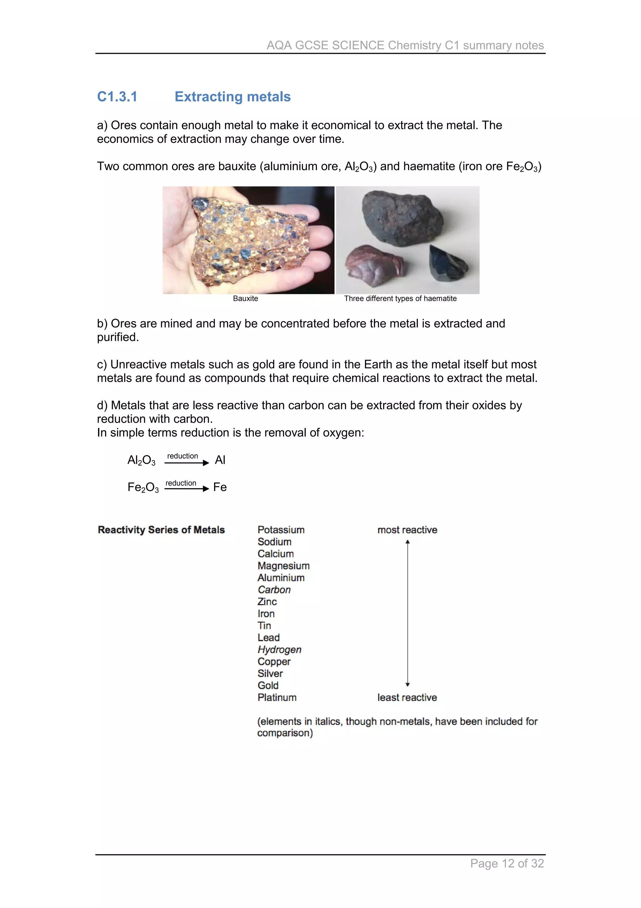 AQA GCSE Science C1 notes | PDF