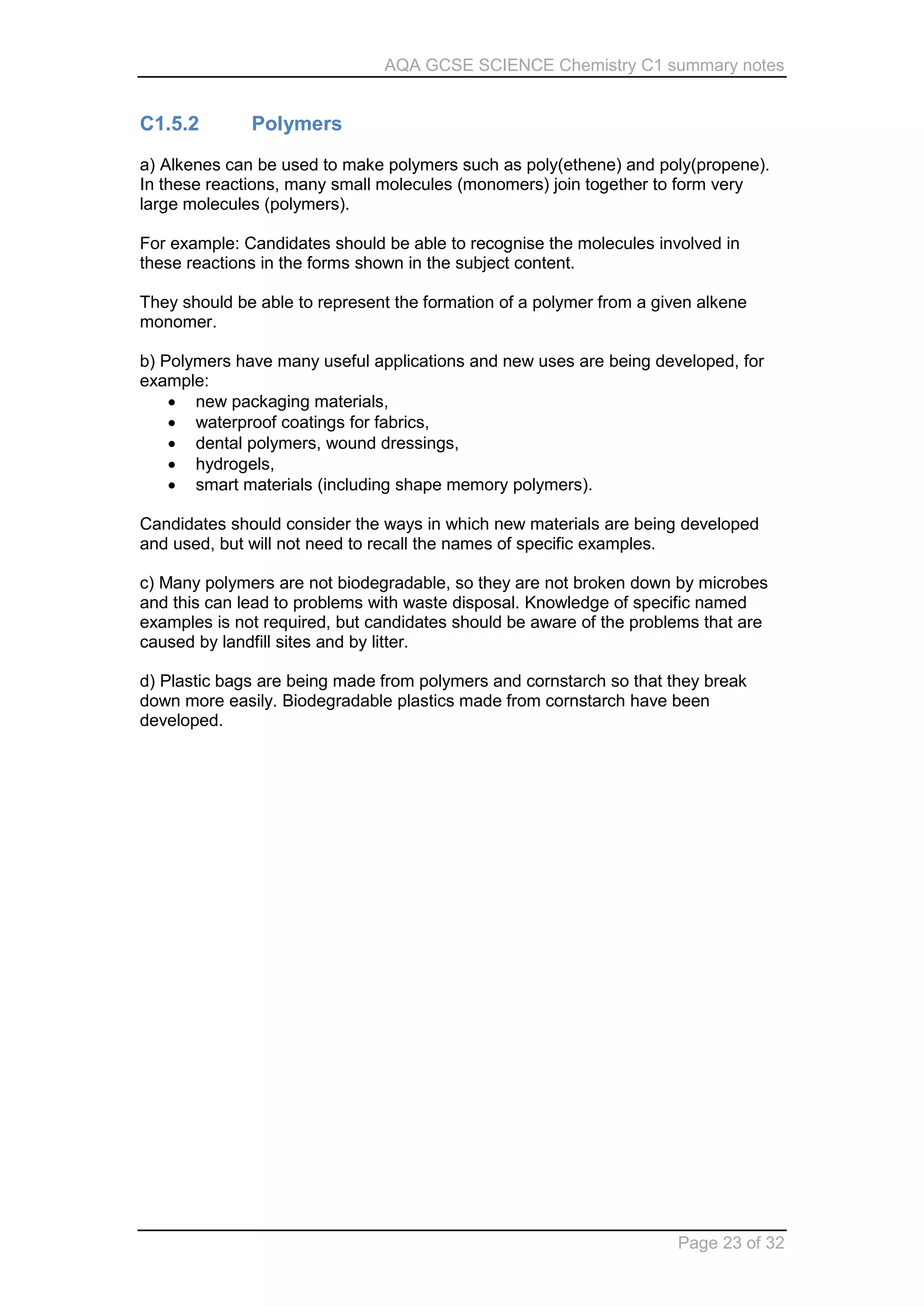 AQA GCSE Science C1 notes | PDF