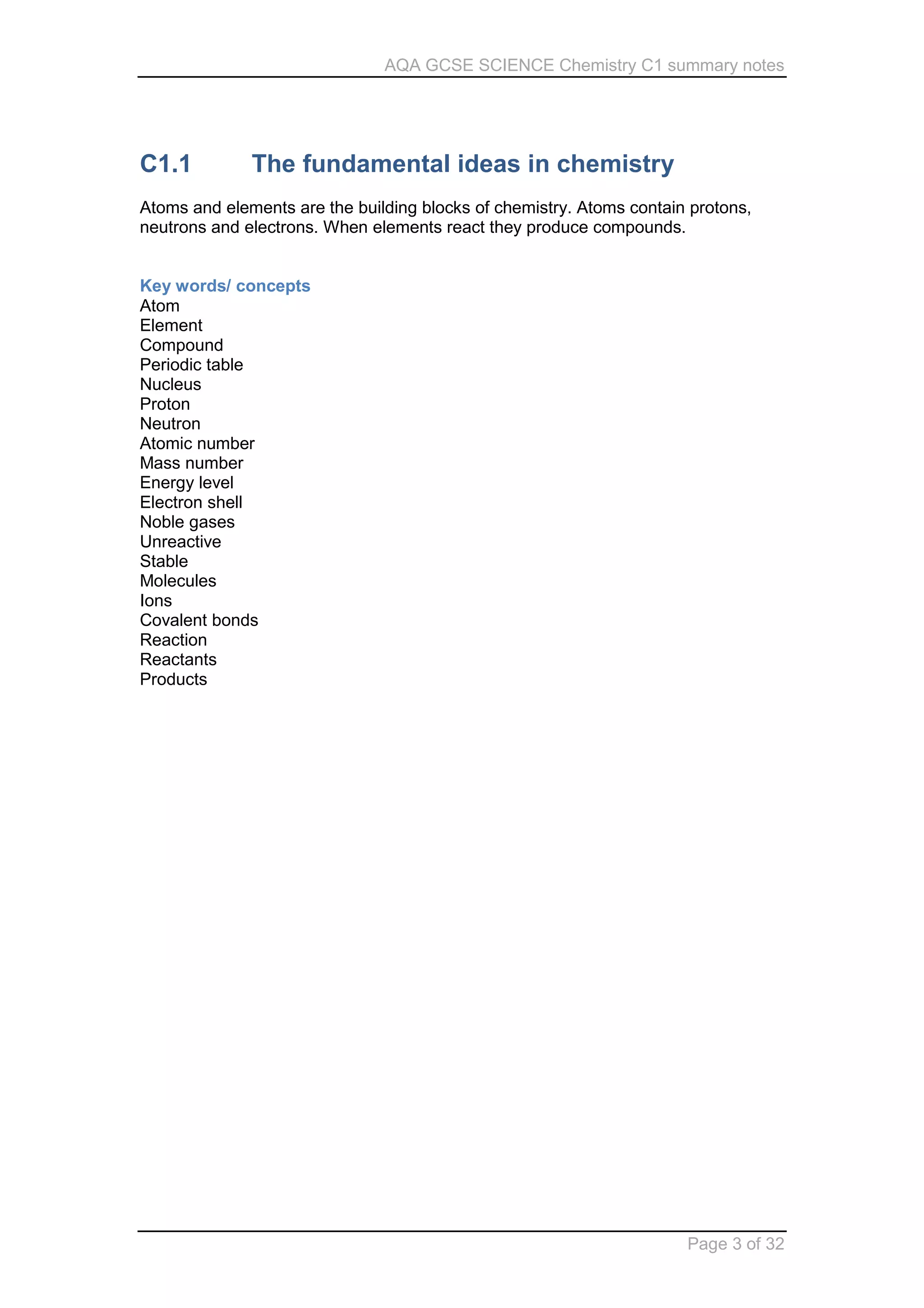 AQA GCSE Science C1 notes | PDF