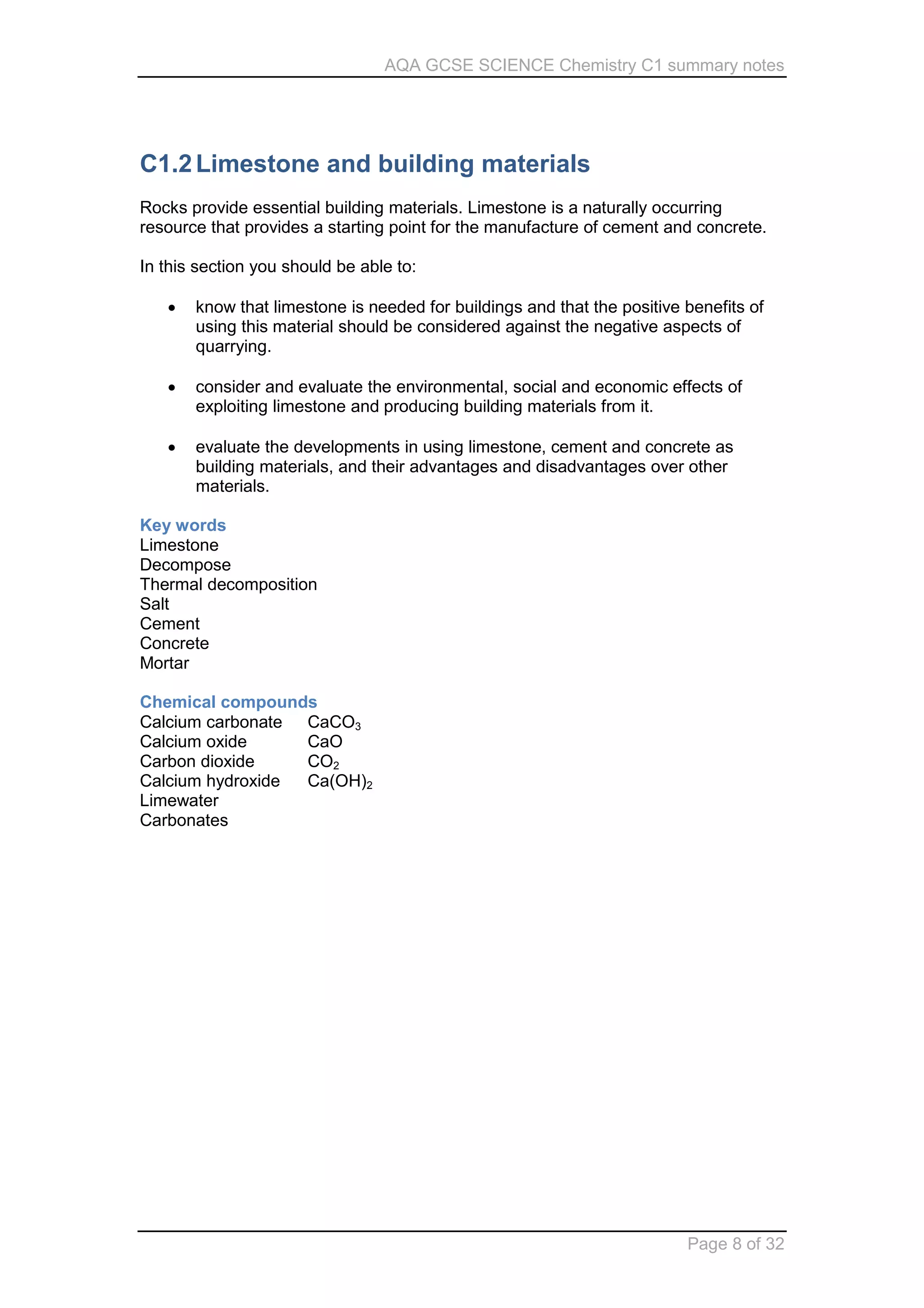 AQA GCSE Science C1 notes | PDF