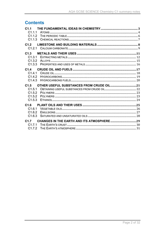 AQA GCSE Science C1 notes | PDF | Chemistry | Science