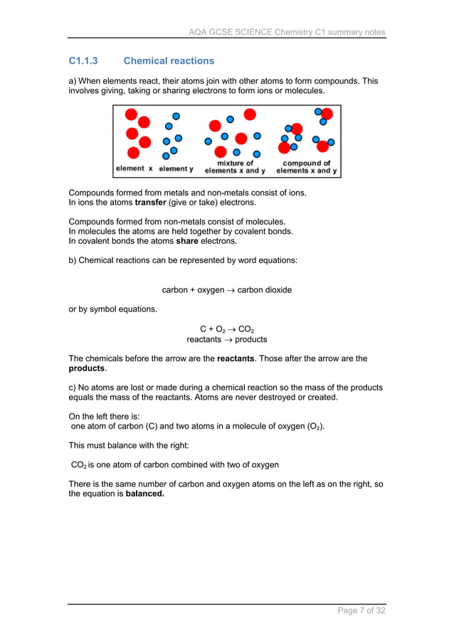 AQA GCSE Science C1 notes | PDF | Chemistry | Science