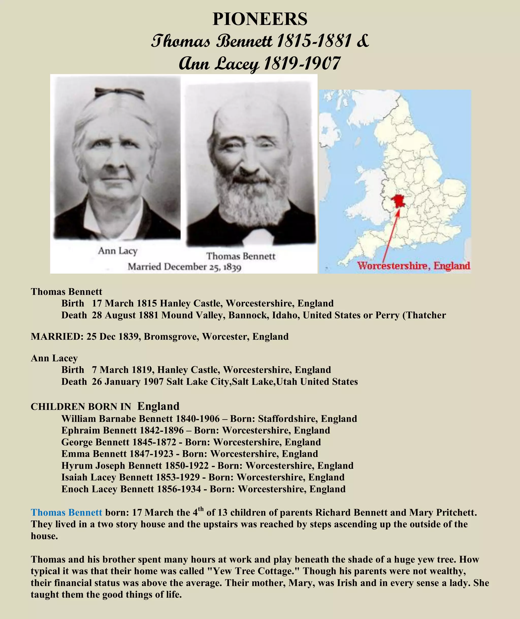 Thomas Bennett and Ann Lacey | PDF