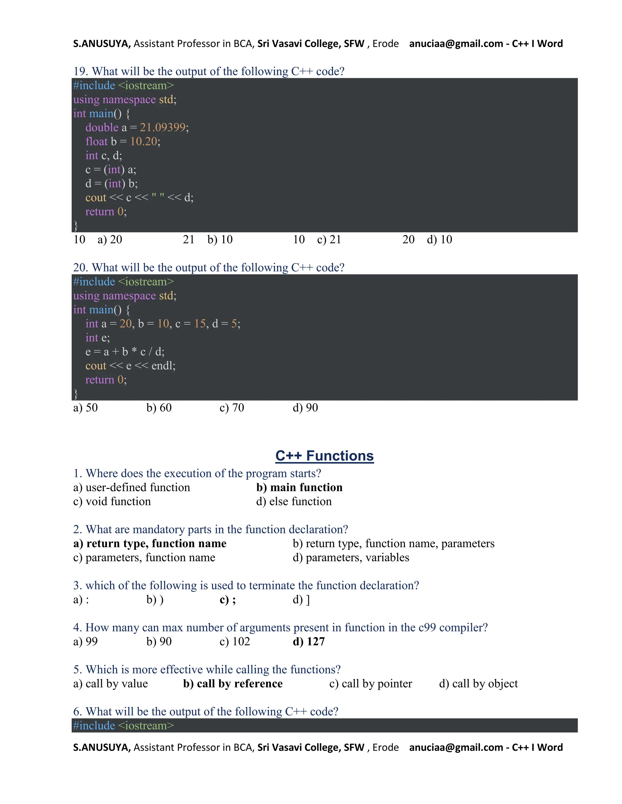 C++ 260 MCQ Question with Answer for all Units | DOCX