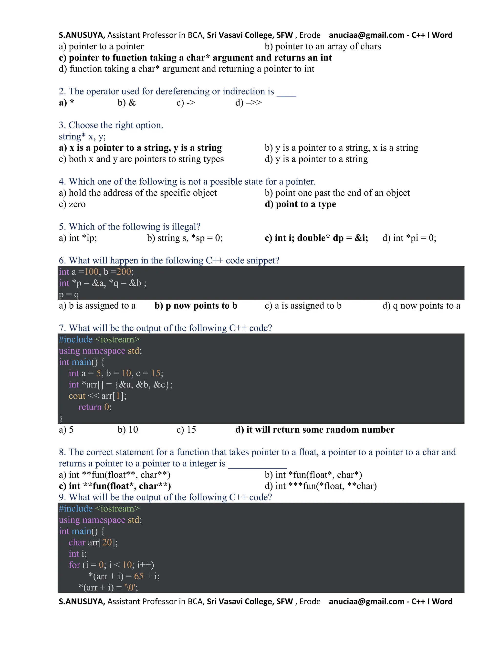 C++ 260 MCQ Question with Answer for all Units | DOCX