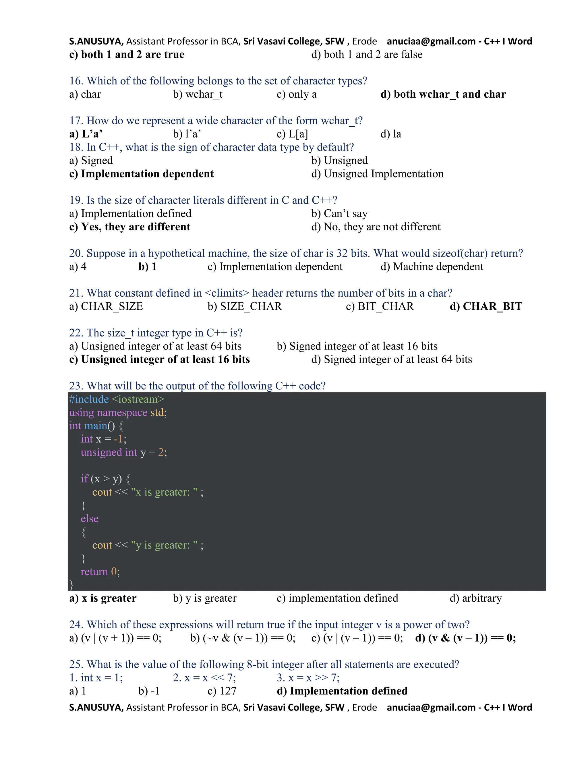 C++ 260 MCQ Question with Answer for all Units | DOCX