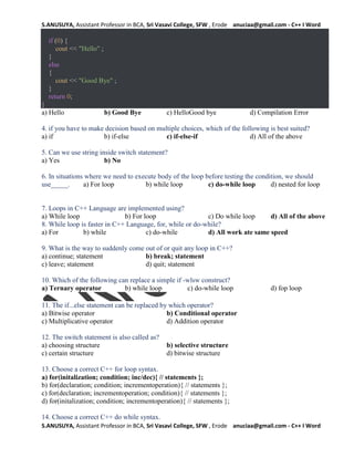 C++ 260 MCQ Question with Answer for all Units | DOCX