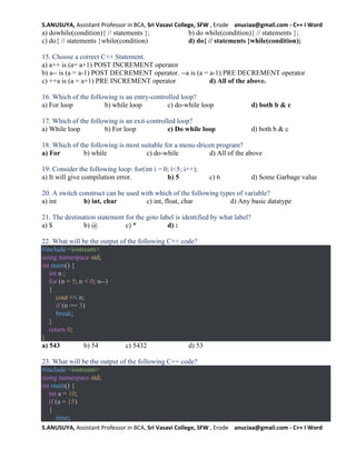 C++ 260 MCQ Question with Answer for all Units | DOCX