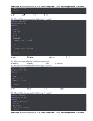 C++ 260 MCQ Question with Answer for all Units | DOCX