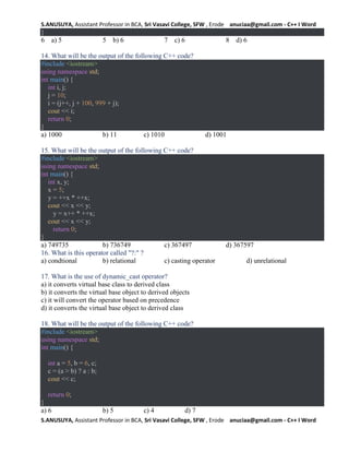 C++ 260 MCQ Question with Answer for all Units | DOCX