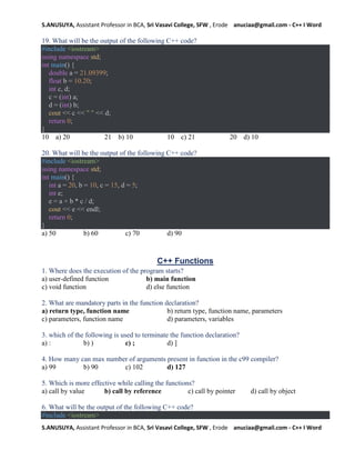 C++ 260 MCQ Question with Answer for all Units | DOCX