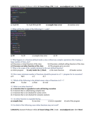 C++ 260 MCQ Question with Answer for all Units | DOCX
