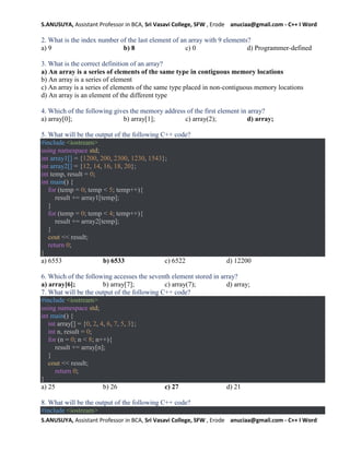C++ 260 MCQ Question with Answer for all Units | DOCX