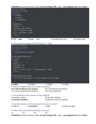 C++ 260 MCQ Question with Answer for all Units | DOCX
