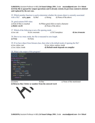 C++ 260 MCQ Question with Answer for all Units | DOCX