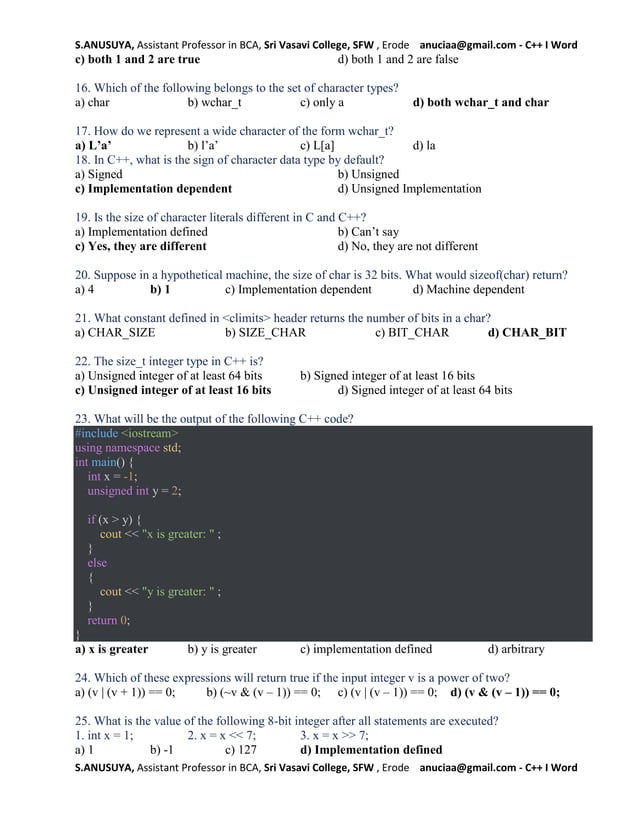C++ 260 MCQ Question with Answer for all Units | DOCX