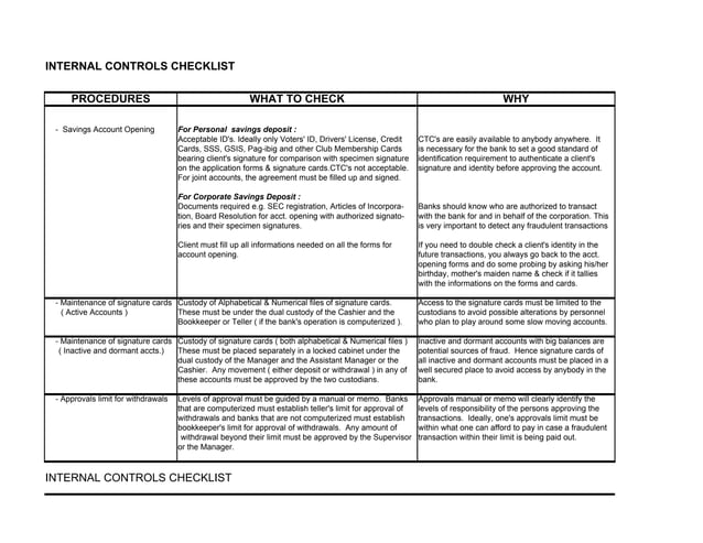 C2 Internal Controls Checklist | PPT