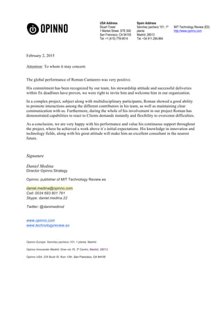 Recommendation letter Opinno | PDF