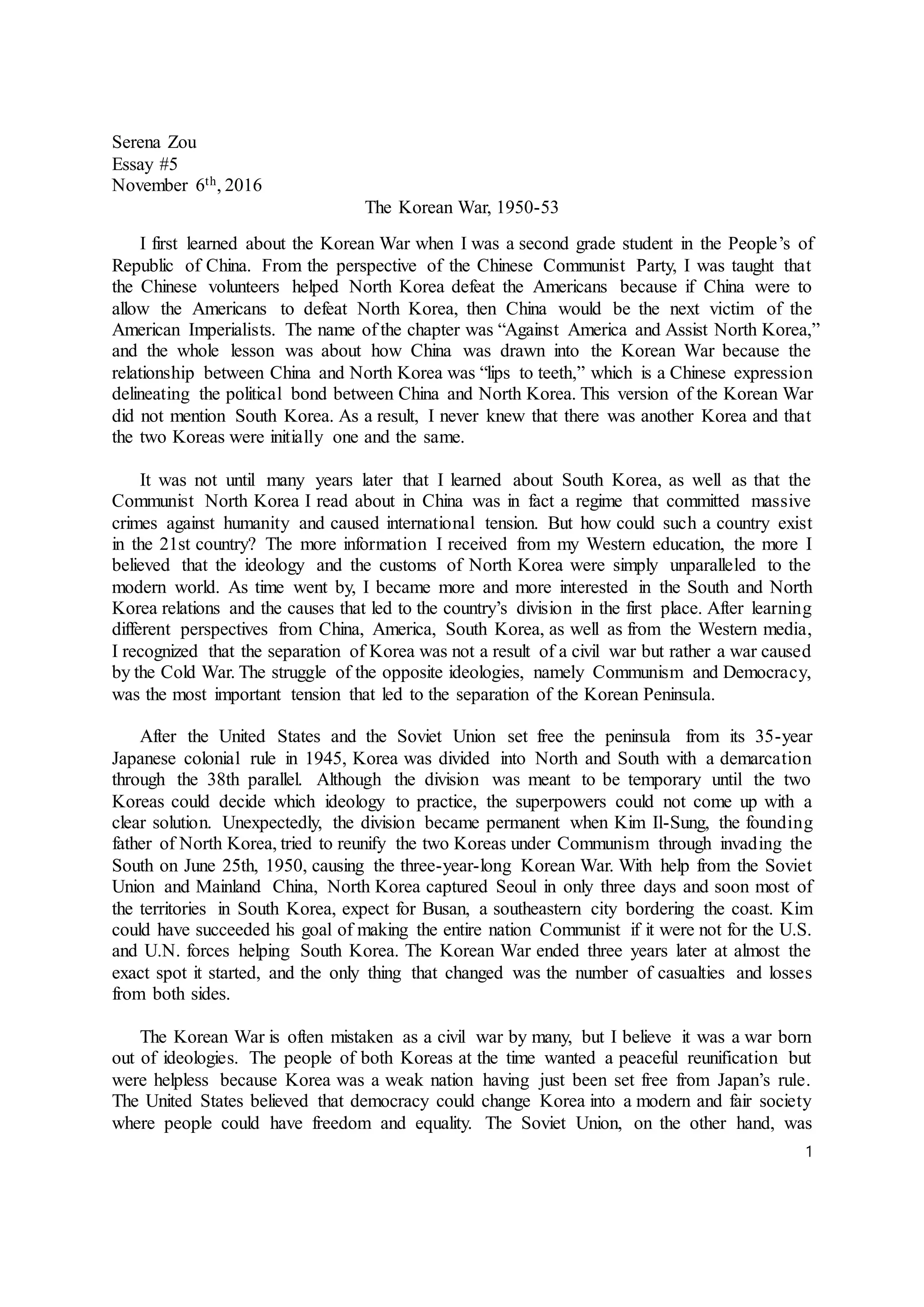 Essay 5 The Korean War, 1950-53 | DOCX