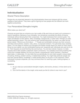 Gallup Strengths Finder Report Summary | PDF