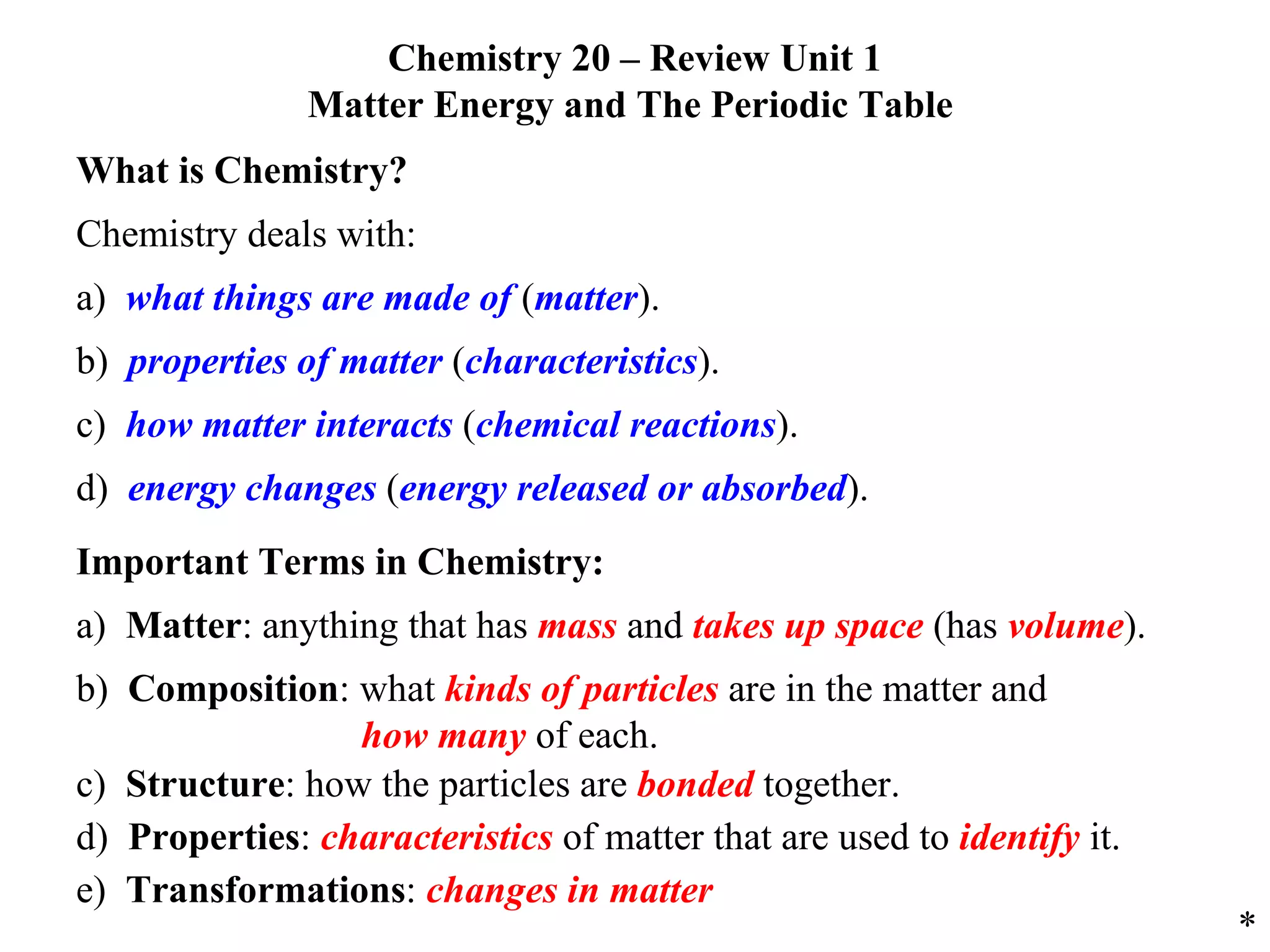 C20 Review Unit 01 Matter Energy And The Periodic Table | PPT