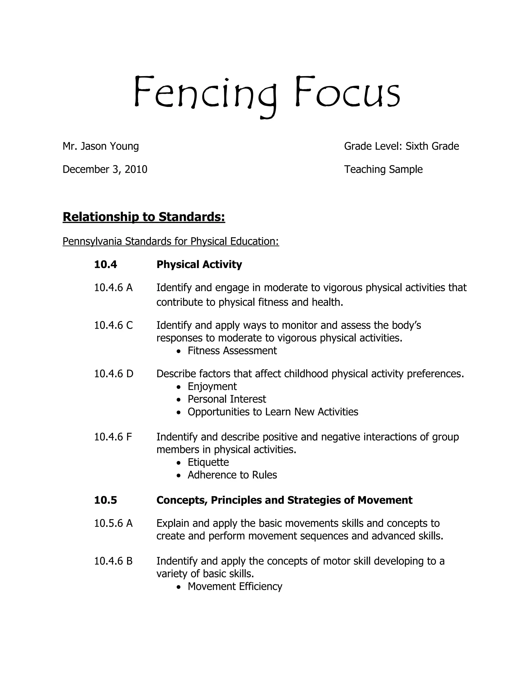 Fencing Lesson Plan-JYoung-002 | PDF