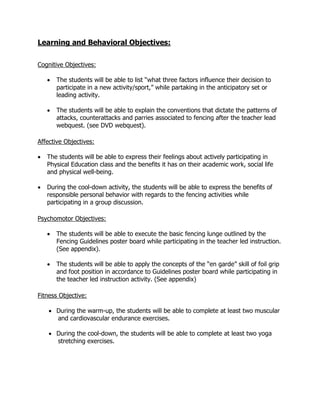 Fencing Lesson Plan-JYoung-002 | PDF | Track and Field | Sports