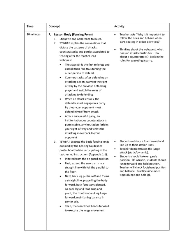 Fencing Lesson Plan-JYoung-002 | PDF