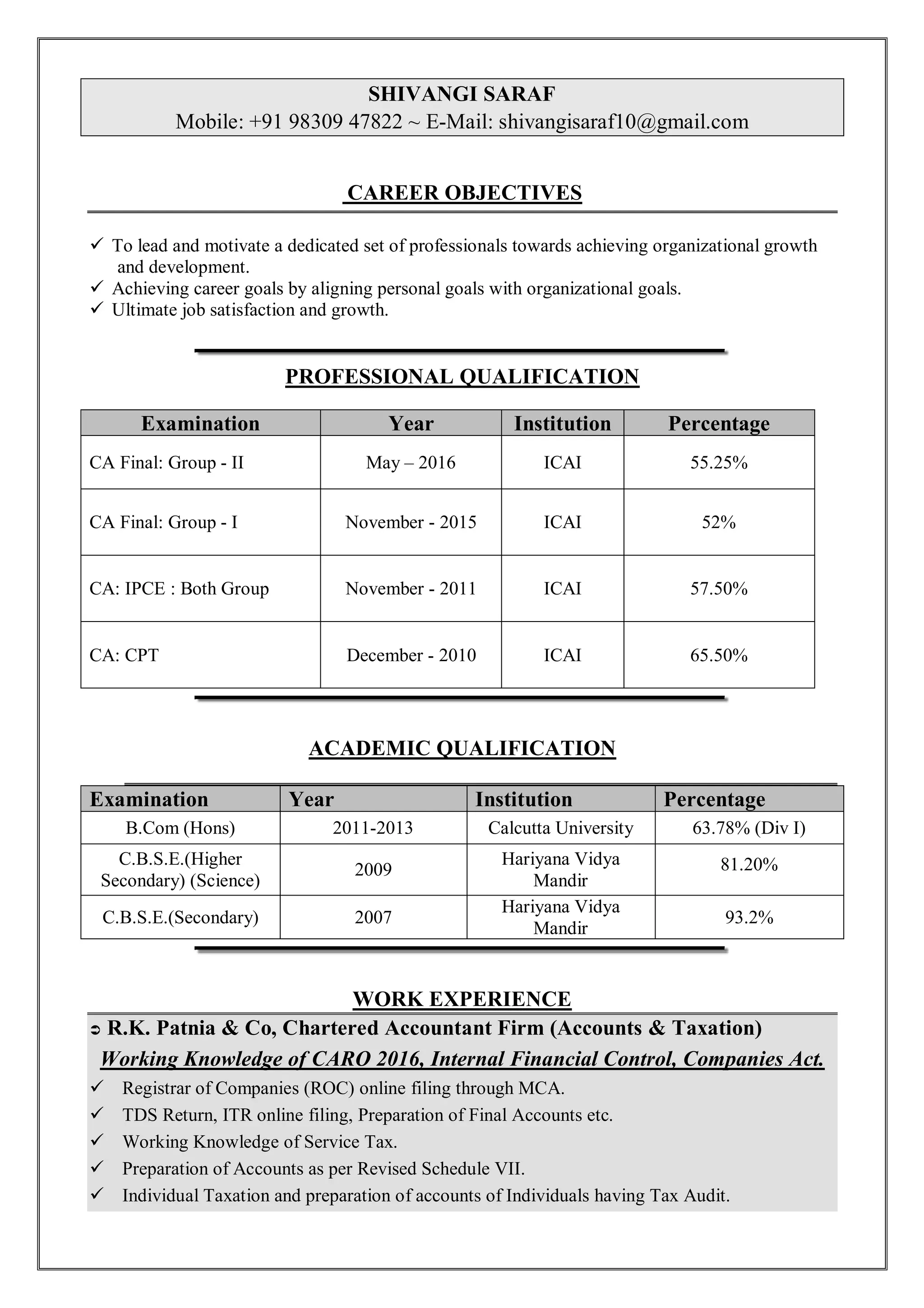 CV_Shivangi Saraf | PDF