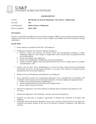 HR Specialist for Records Management and Contracts Administration ...