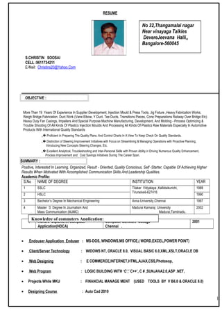 CHRISTIN RESUME BLR | DOC | Woodworking | Arts and Crafts