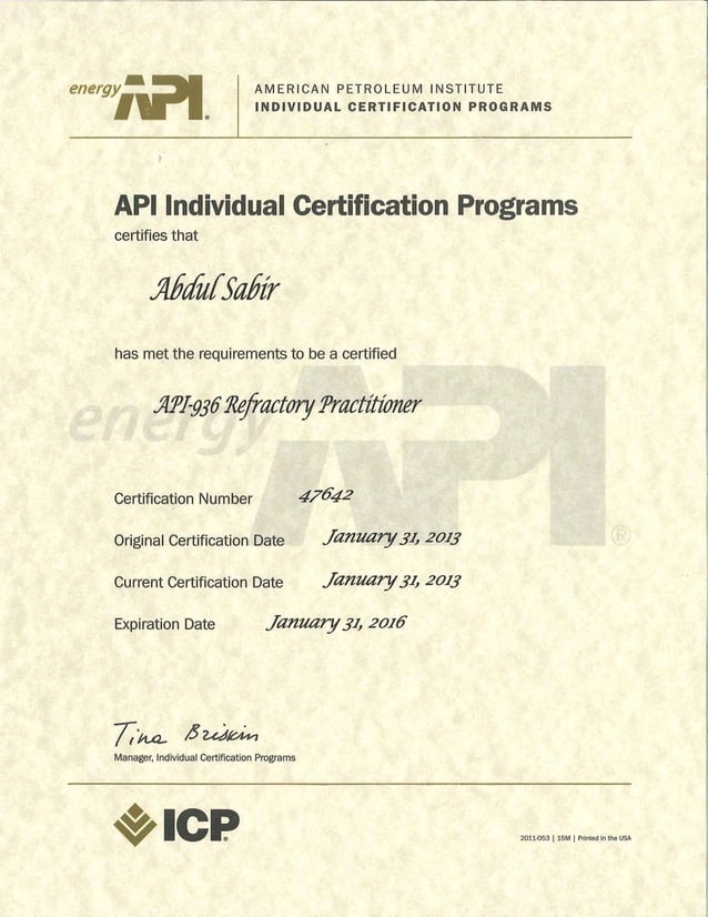 Api Certificate Pdf