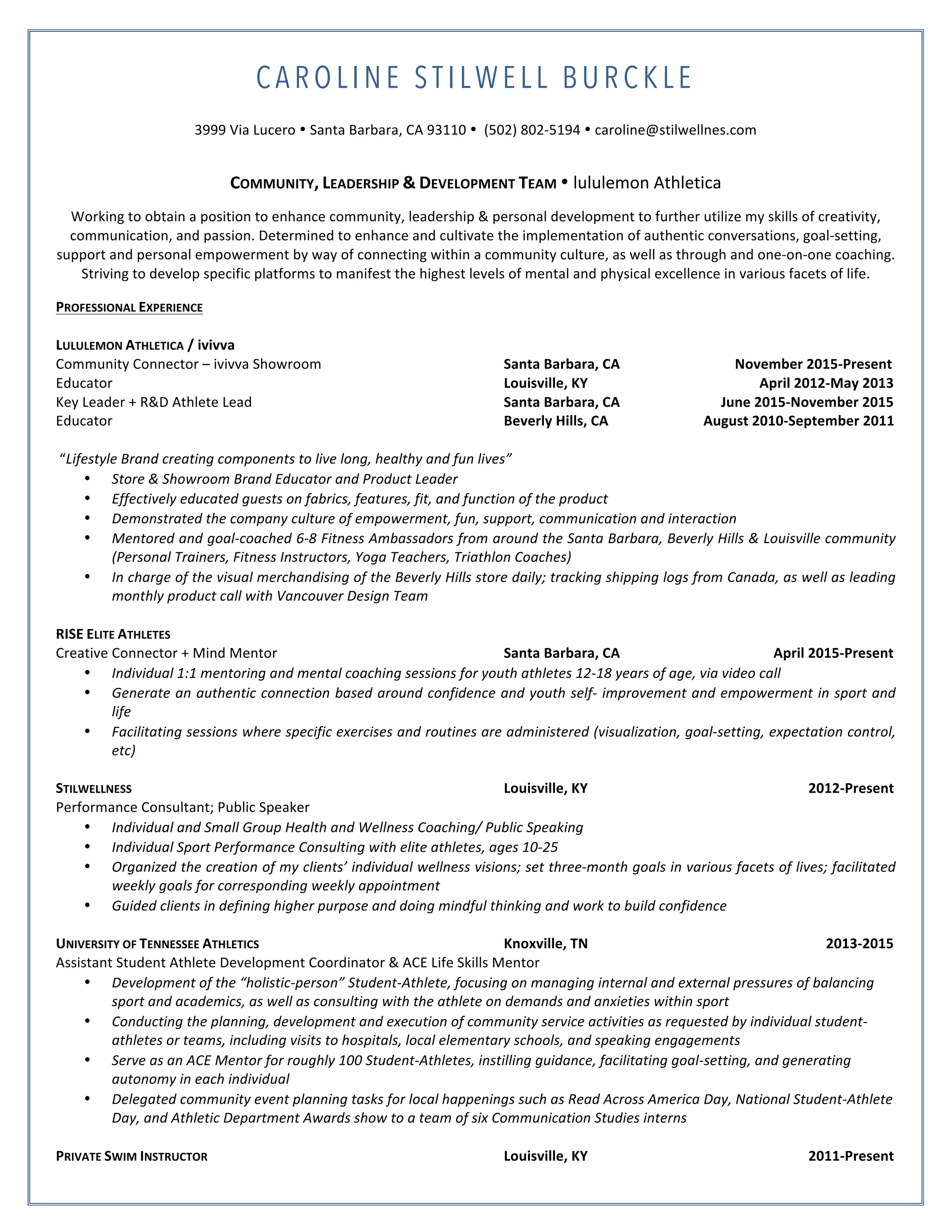 Burckle - Resume lululemon | PDF
