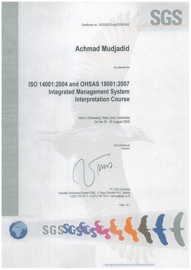 2009-Achmad Mudjadid-SGS Indonesia-ISO 14001 & OHSAS 18001 IMS | PDF