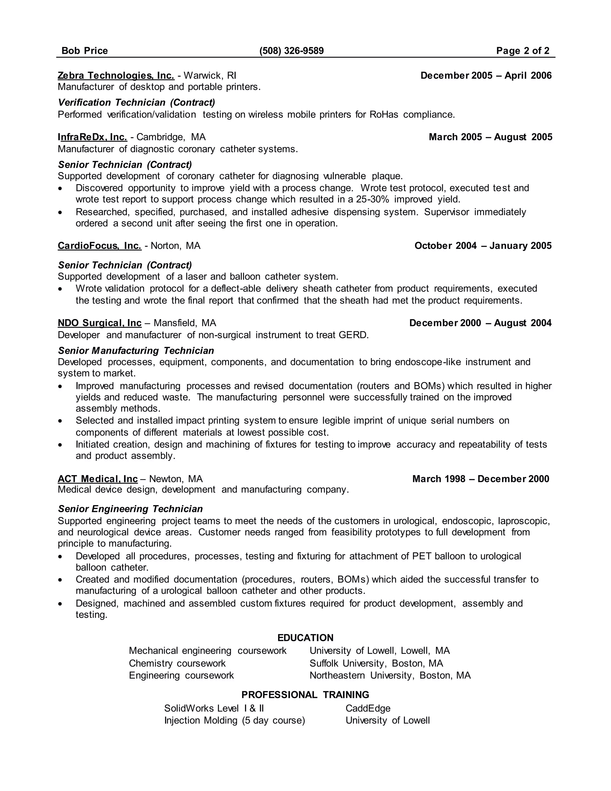 Bob Price - Mechanical Engineer | DOCX