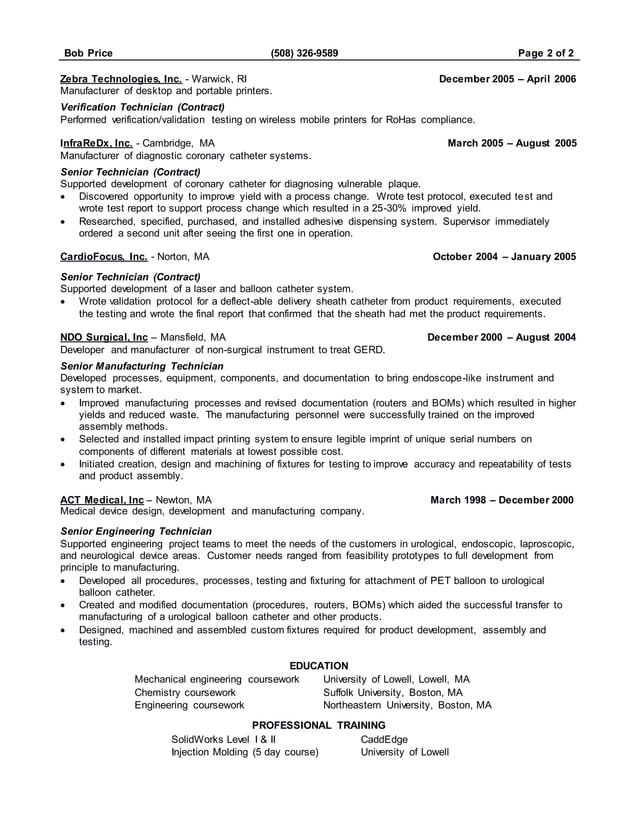 Bob Price - Mechanical Engineer | PDF