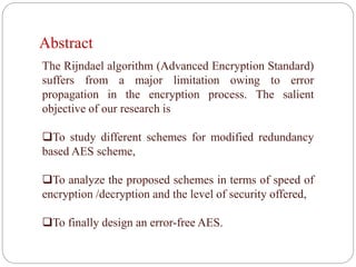 Error Propagation Effect of AES and Techniques to ward off the problem ...