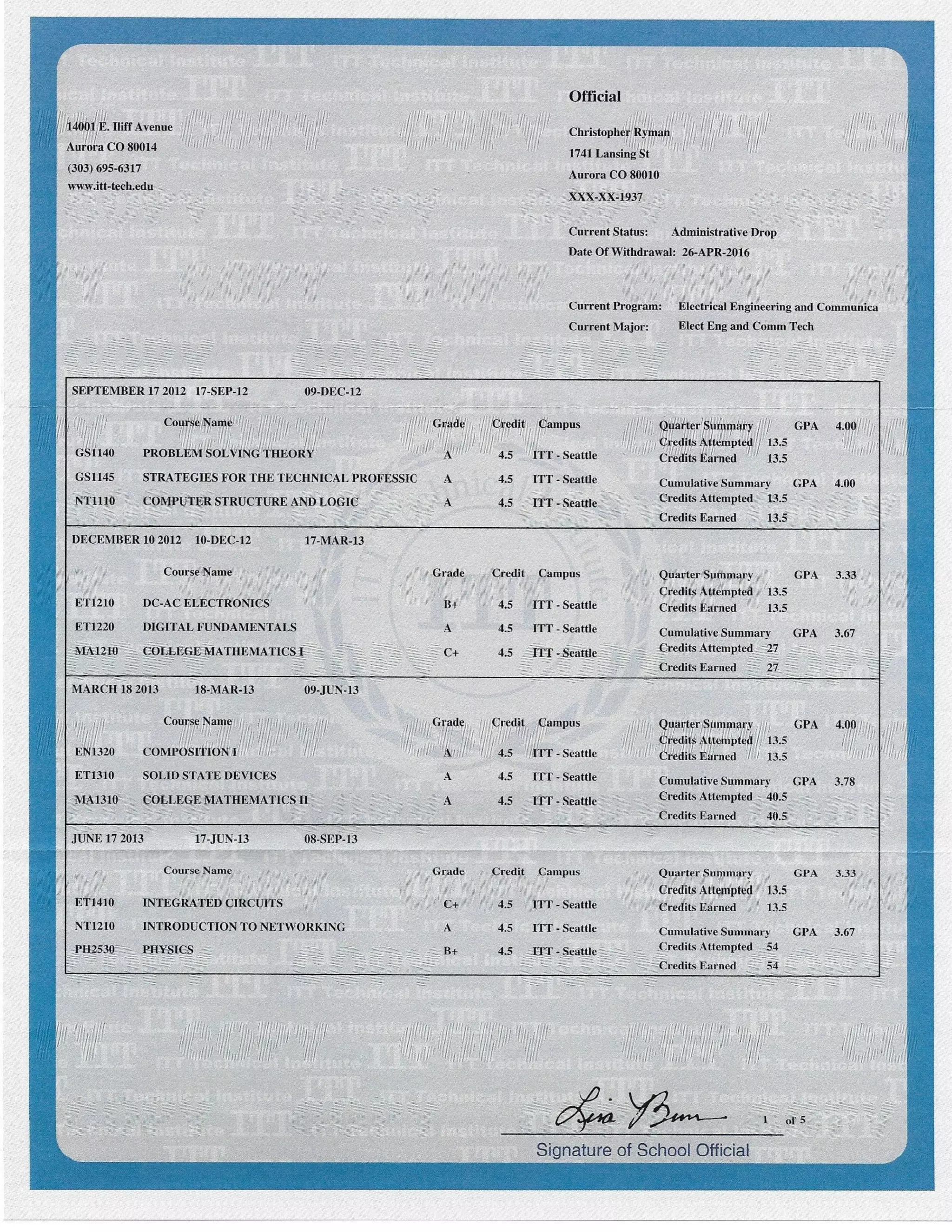 ITT Tech Transcripts | PDF