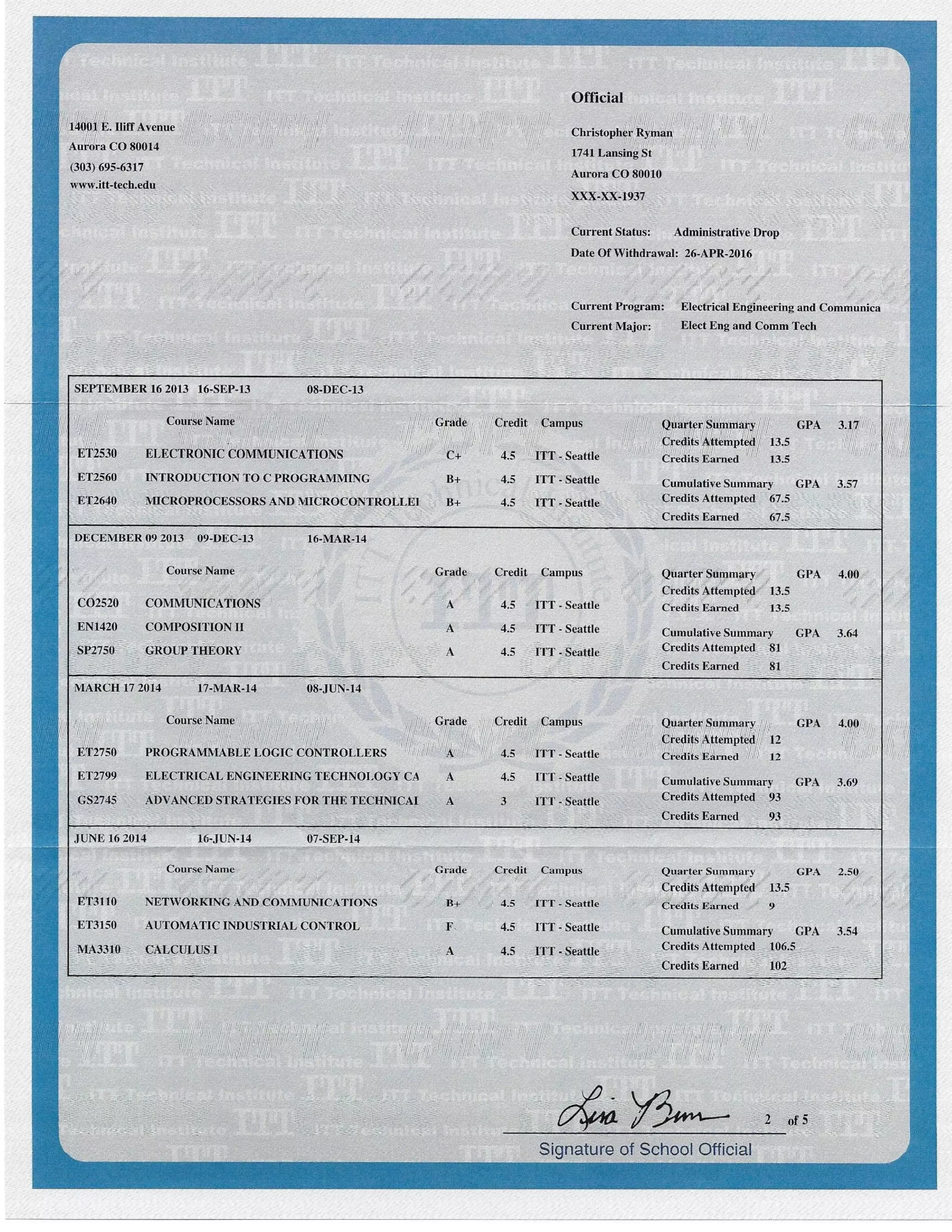 ITT Tech Transcripts | PDF