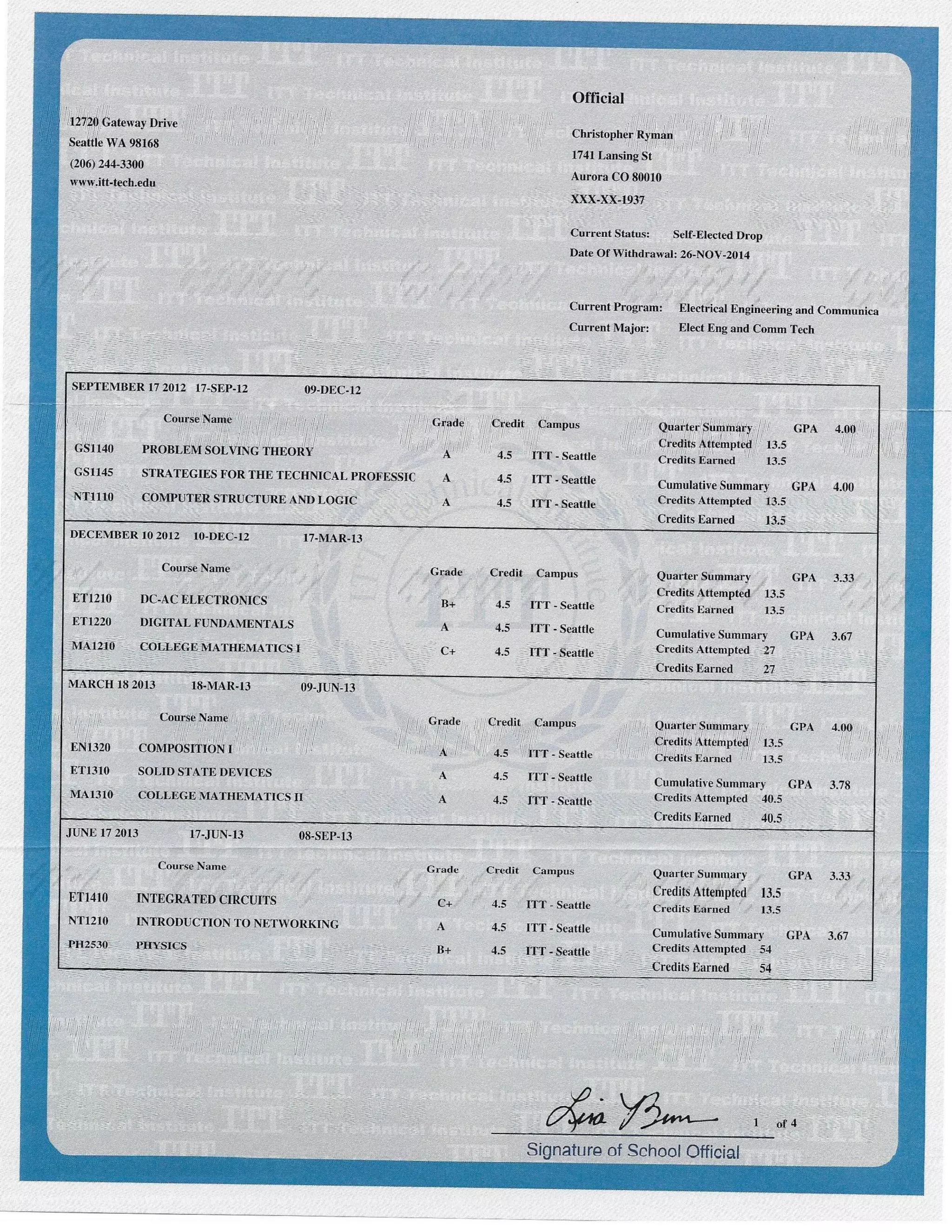 ITT Tech Transcripts | PDF
