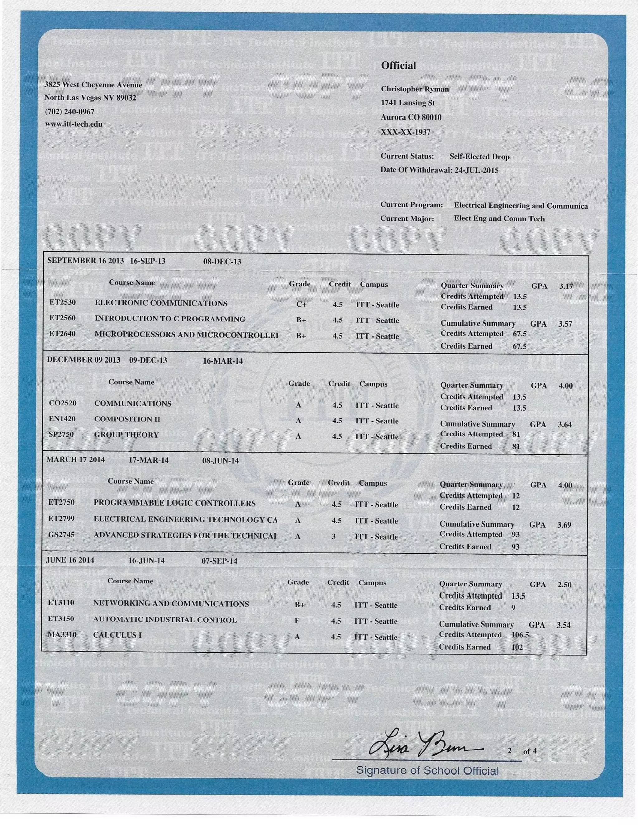 ITT Tech Transcripts | PDF