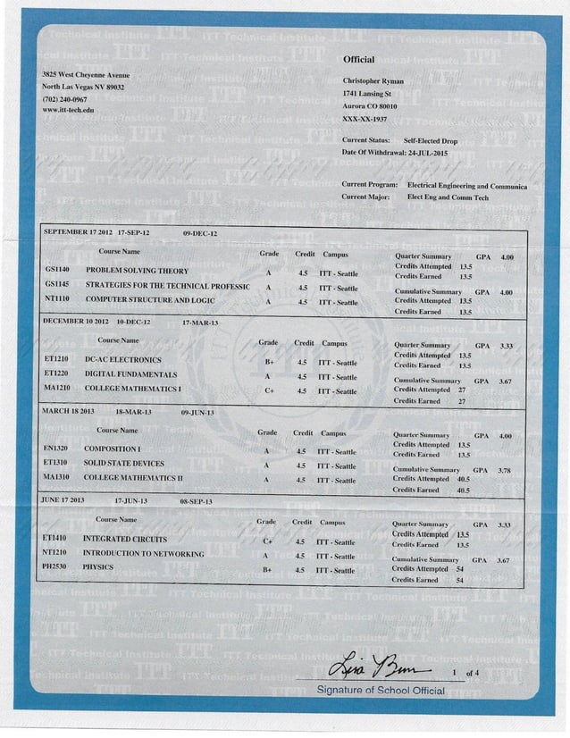 ITT Tech Transcripts | PDF