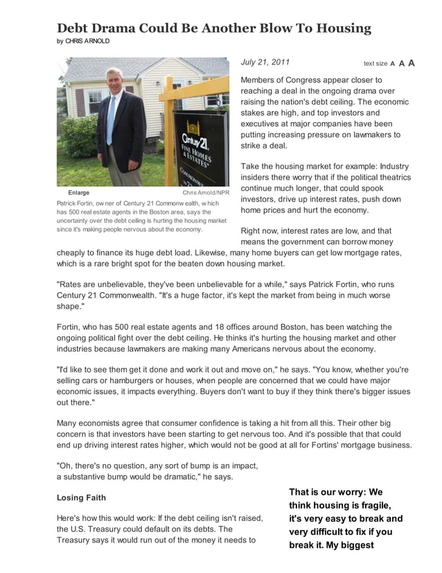 NPR: Debt Drama Could Impact Housing | PDF