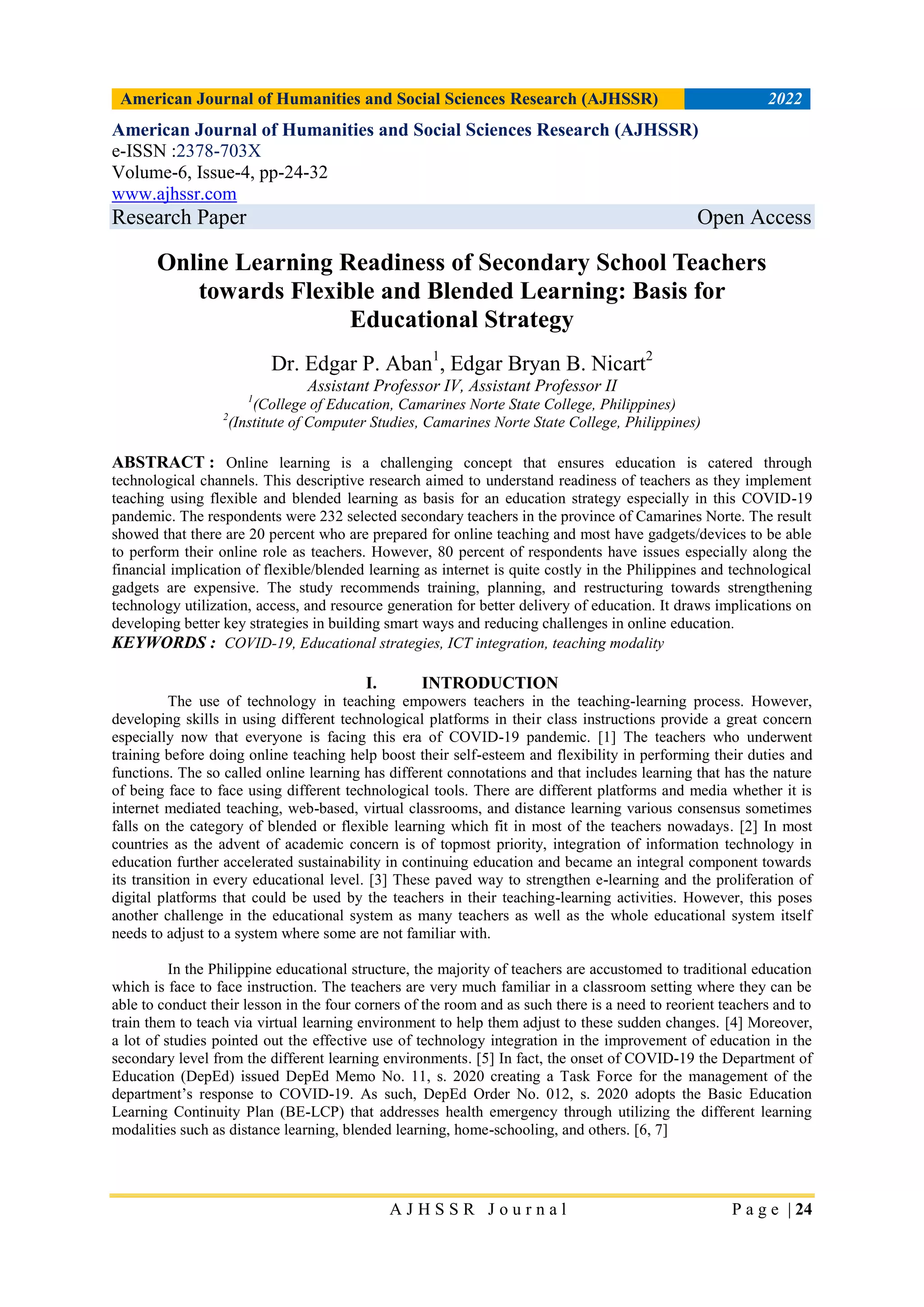 Online Learning Readiness of Secondary School Teachers towards Flexible ...