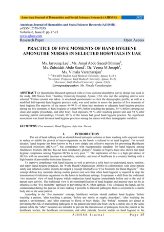 PRACTICE OF FIVE MOMENTS OF HAND HYGIENE AMONGTHE NURSES IN SELECTED ...