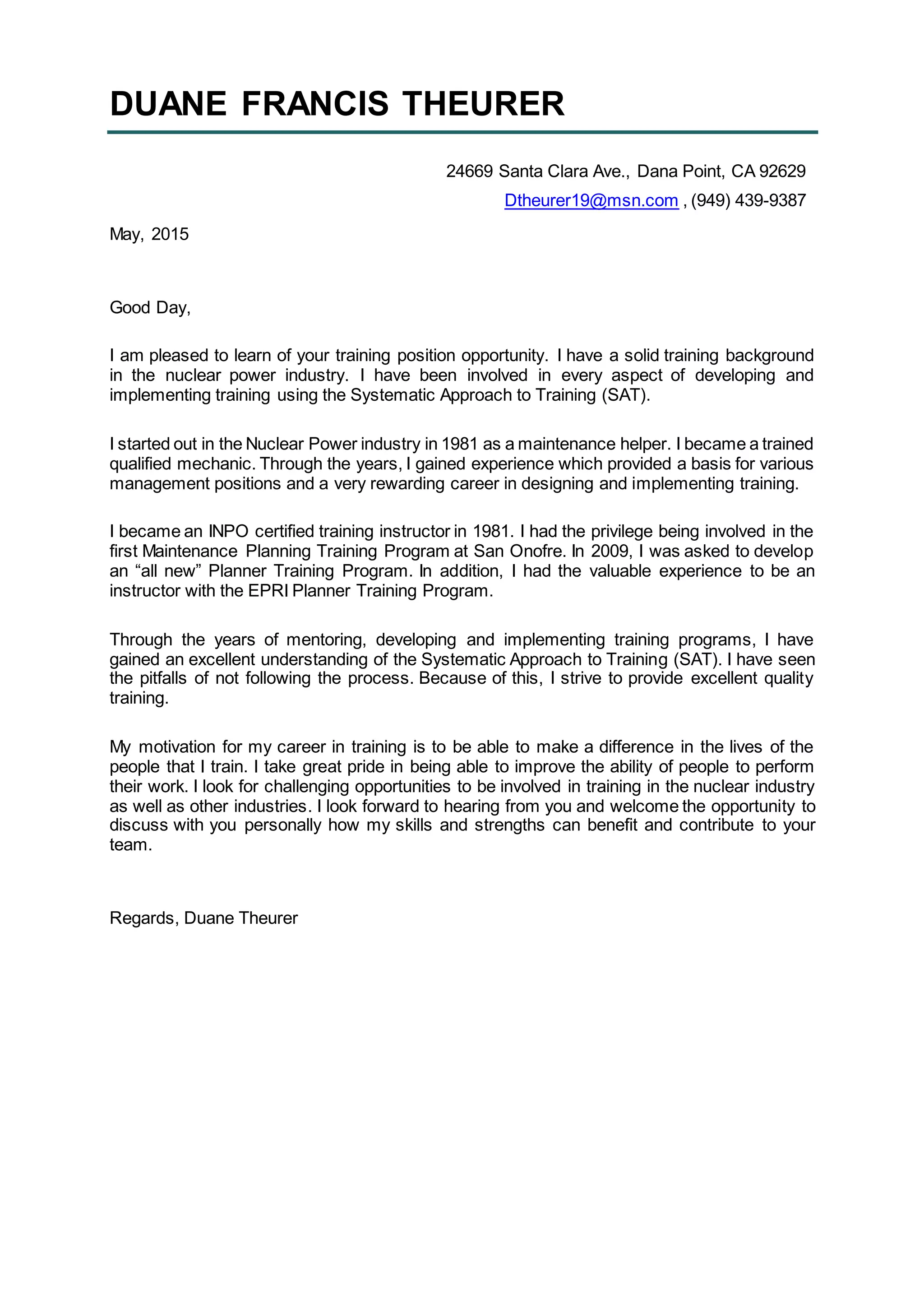 Training Cover Letter 5-15 | DOCX